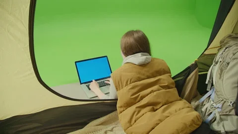 Green Screen. Chroma Key. Female Camper ... | Stock Video | Pond5