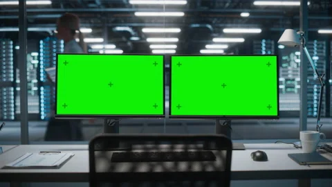Green Screen Computer in Data Center | Stock Video | Pond5