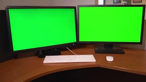 Green Screen Computer Desk Dual Monitors | Stock Video | Pond5