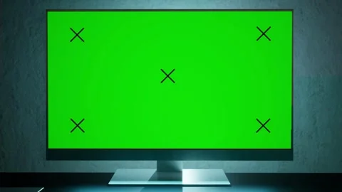 Green screen in computer monitor. Camera... | Stock Video | Pond5