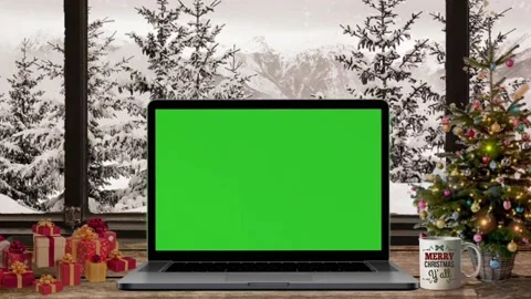 green screen desktop and winter falling ... | Stock Video | Pond5