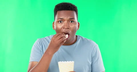 Green screen, face and black man eating ... | Stock Video | Pond5