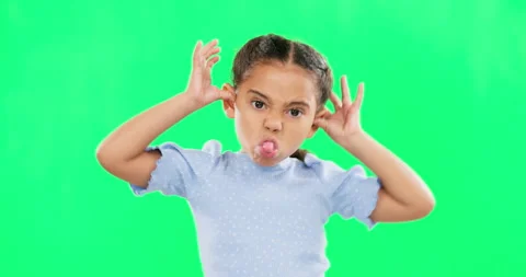 Green screen, face and child with tongue... | Stock Video | Pond5