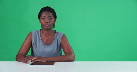 Green screen, face and woman in broadcas... | Stock Video | Pond5