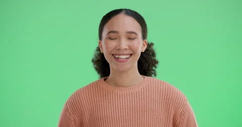 Green screen, face and woman with laugh ... | Stock Video | Pond5