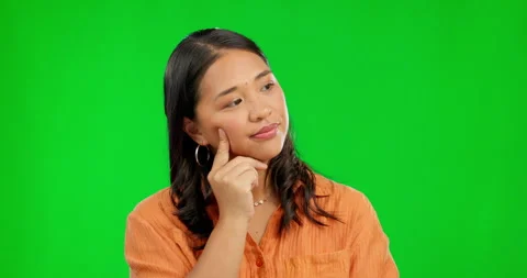 Green screen face, Asian woman and think... | Stock Video | Pond5