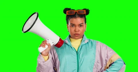 Green screen face, megaphone or serious ... | Stock Video | Pond5