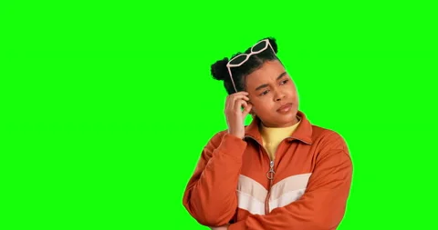 Green screen face, thinking or mockup wo... | Stock Video | Pond5