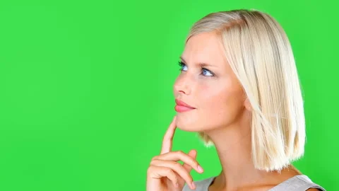 Green screen, face of woman and thinking... | Stock Video | Pond5