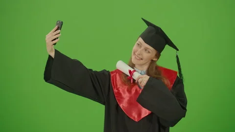 Green Screen. Female Graduate in Black G... | Stock Video | Pond5