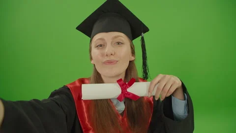 Green Screen. Female Graduate in Black G... | Stock Video | Pond5