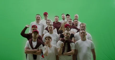 GREEN SCREEN Front view fans wearing re... | Stock Video | Pond5
