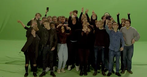 GREEN SCREEN Front view huge crowd jumpi... | Stock Video | Pond5