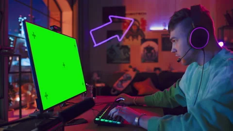 Green Screen Gamer Playing at Home | Stock Video | Pond5
