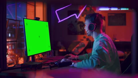 Green Screen Gamer Playing at Home | Stock Video | Pond5