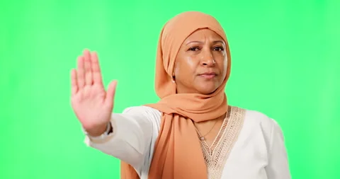 Green screen, hand and stop by muslim wo... | Stock Video | Pond5