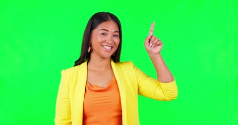 Green screen, hand pointing and woman fa... | Stock Video | Pond5