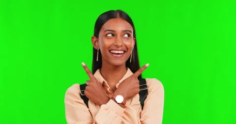 Green screen, happy girl or student poin... | Stock Video | Pond5