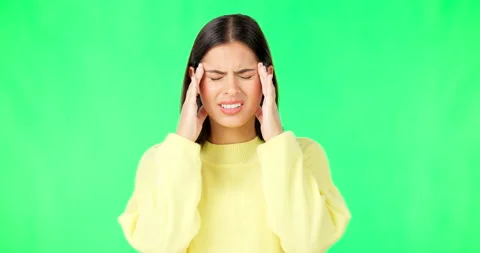 Green screen, headache and woman isolate... | Stock Video | Pond5