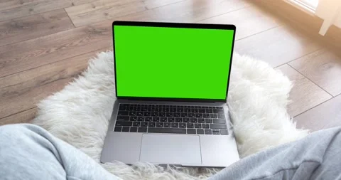 Green screen laptop computer sitting on ... | Stock Video | Pond5