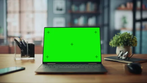 Green Screen Laptop in Living Room | Stock Video | Pond5