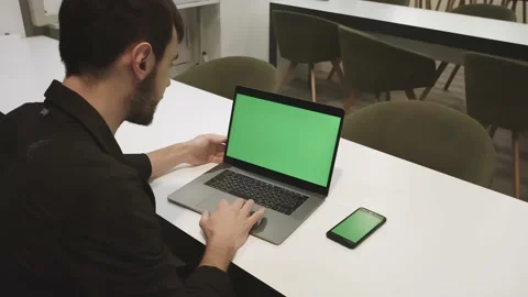 Green screen laptop. Tracking marker on ... | Stock Video | Pond5