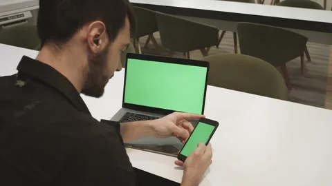 Green screen laptop. Tracking marker on ... | Stock Video | Pond5