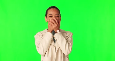 Green screen, laugh and hands on face of... | Stock Video | Pond5