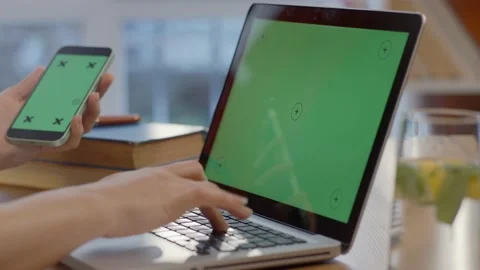 Green screen mobile phone and woman work... | Stock Video | Pond5