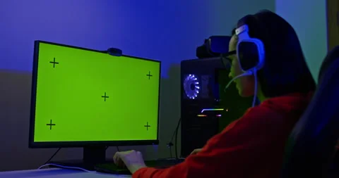 Green screen monitor, powerful gaming pr... | Stock Video | Pond5