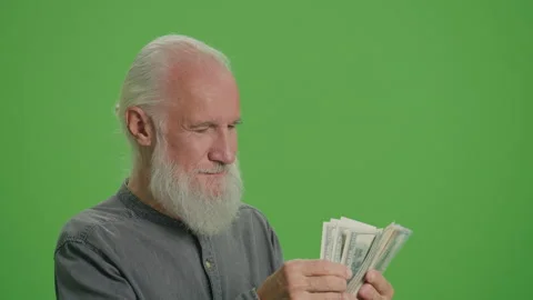 Green Screen.An Old Man Counting His Mon... | Stock Video | Pond5