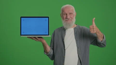 Green Screen.An Old Man with a Laptop wi... | Stock Video | Pond5