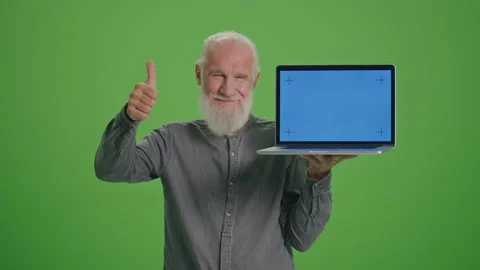 Green Screen.An Old Man with a Laptop wi... | Stock Video | Pond5