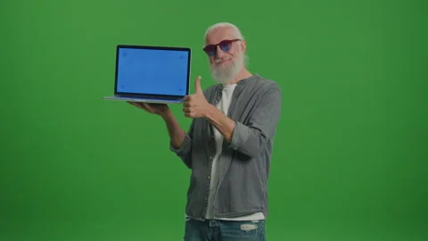 Green Screen.An Old Man with a Laptop wi... | Stock Video | Pond5
