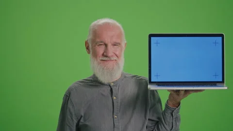 Green Screen. An Old Man with a Laptop w... | Stock Video | Pond5