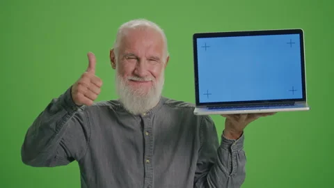 Green Screen.An Old Man with a Laptop wi... | Stock Video | Pond5