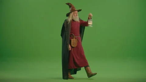 Green Screen. An Old Wizard Walks With a... | Stock Video | Pond5