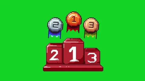 Green screen of pixel art podium and med... | Stock Video | Pond5