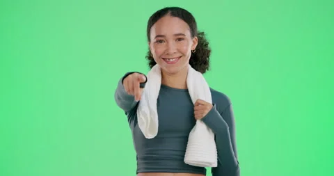 Green screen, point and face with fitnes... | Stock Video | Pond5