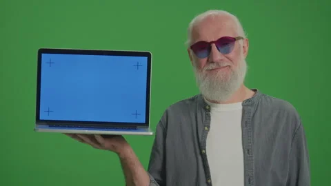 Green Screen. Portrait of an Old Man Poi... | Stock Video | Pond5