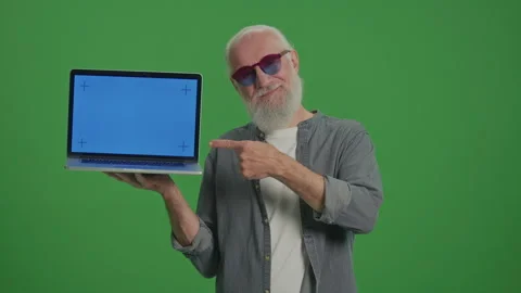Green Screen. Portrait of an Old Man Poi... | Stock Video | Pond5