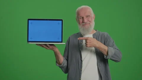 Green Screen. Portrait of an Old Man Poi... | Stock Video | Pond5