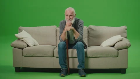 Green Screen. A Sad Old Man with a Stick... | Stock Video | Pond5