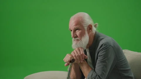 Green Screen. A Sad Old Man with a Stick... | Stock Video | Pond5