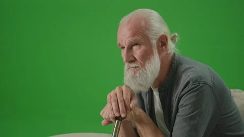 Green Screen. A Sad Old Man with a Stick... | Stock Video | Pond5