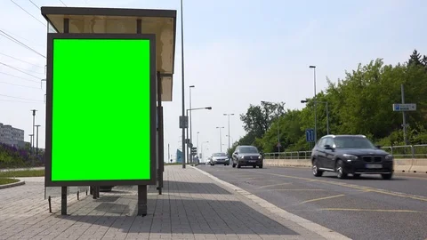Green screen on the side of a bus stop i... | Stock Video | Pond5