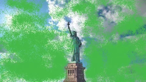 Green screen statue of liberty in the cl... | Stock Video | Pond5