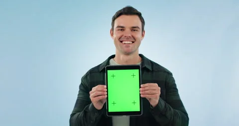 Green screen, tablet and face of happy m... | Stock Video | Pond5