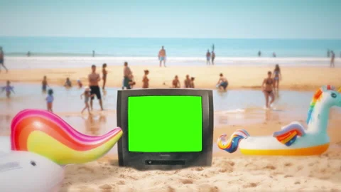Green Screen Television On Sand Beach, S... | Stock Video | Pond5