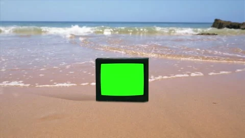 Green Screen Television On Sand Beach Vi... | Stock Video | Pond5